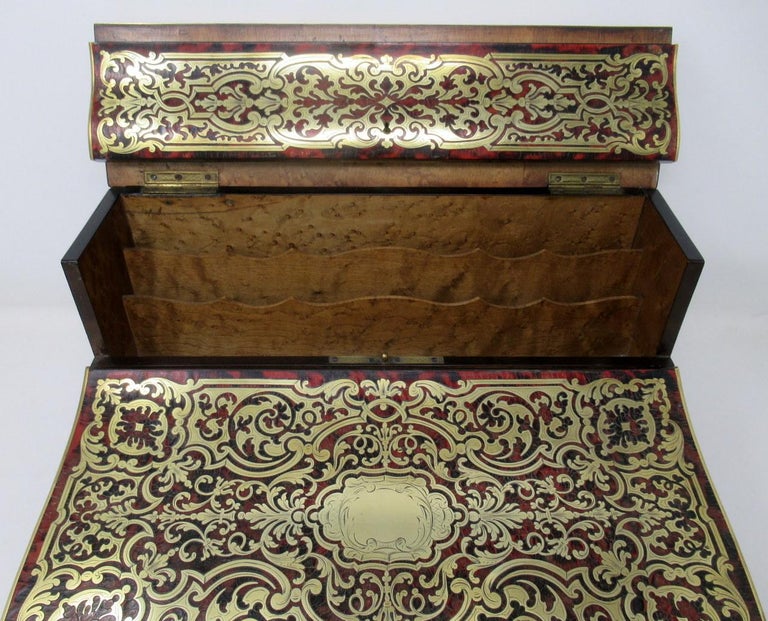 Antique French Brass Inlaid Ebony Boulle Mahogany Writing Slope Box ...