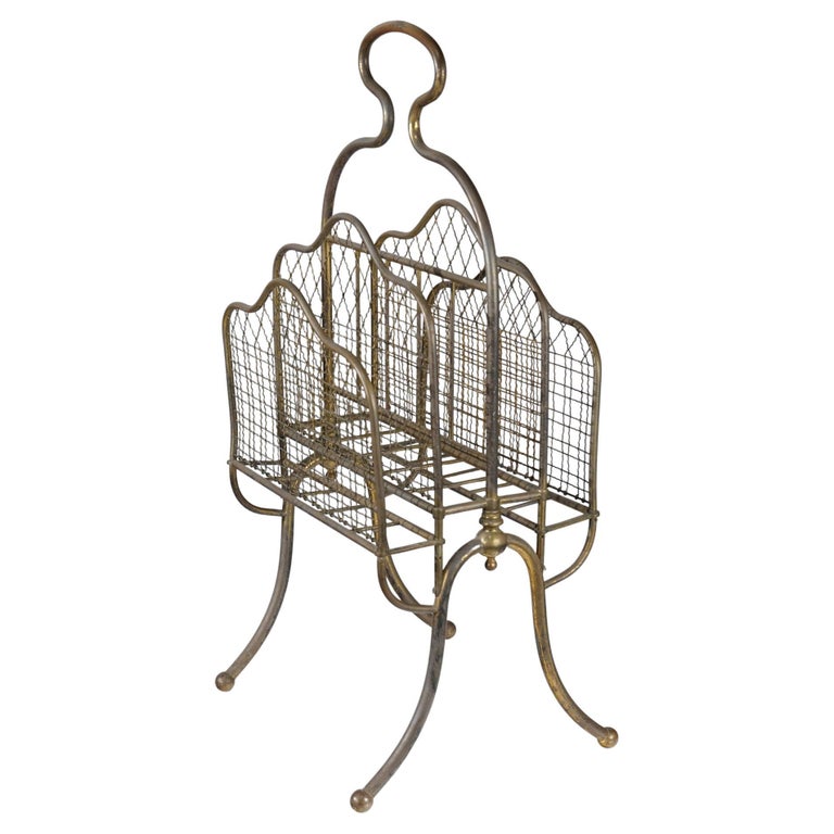 Antique French Brass Magazine Rack from Early 1900 For Sale at 1stDibs