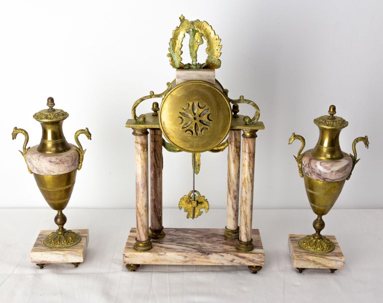 Antique French Bronze and Marble Mantel Set Clock Cherub Putti Napoleon ...