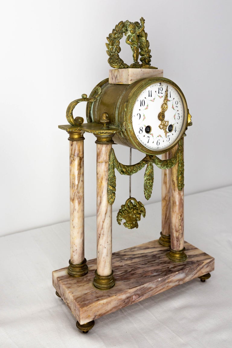 Antique French Bronze and Marble Mantel Set Clock Cherub Putti Napoleon ...