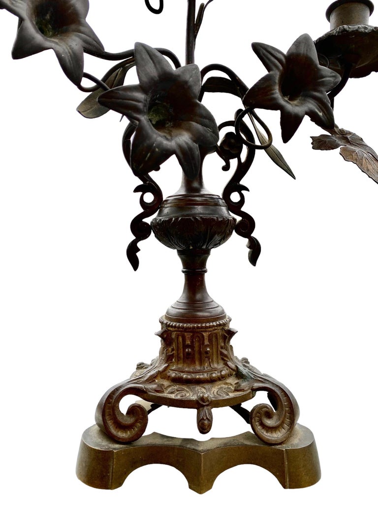 Antique French Bronze Church Candelabra For Sale at 1stDibs