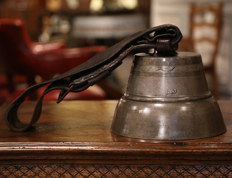 Antique French Bronze Cow Bell Dated 1900 with Original Leather Strap ...