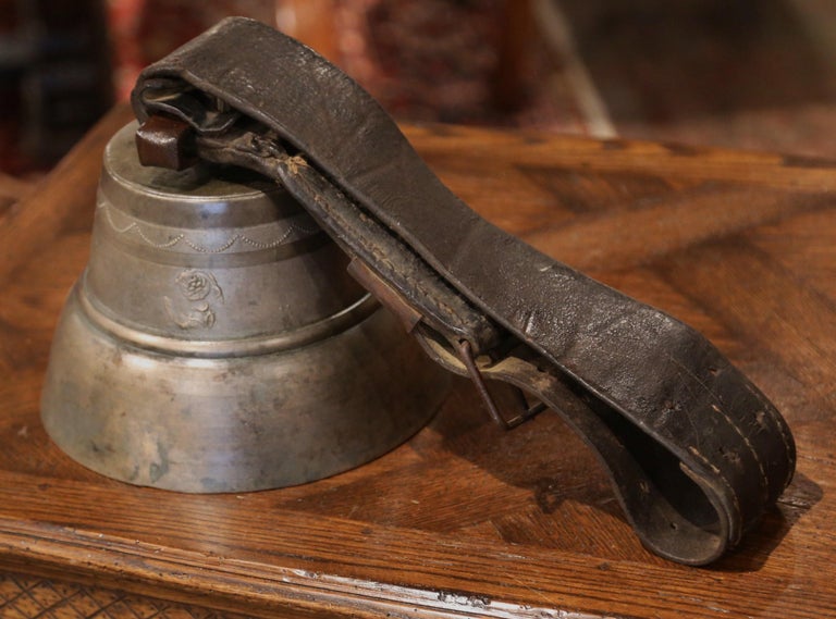 Antique French Bronze Cow Bell Dated 1900 with Original Leather Strap ...