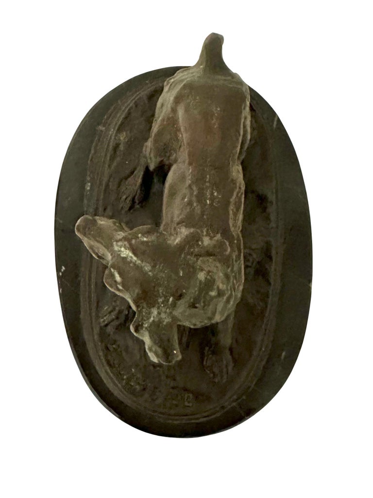 Antique French Bronze Dog Sculpture Signed For Sale at 1stDibs