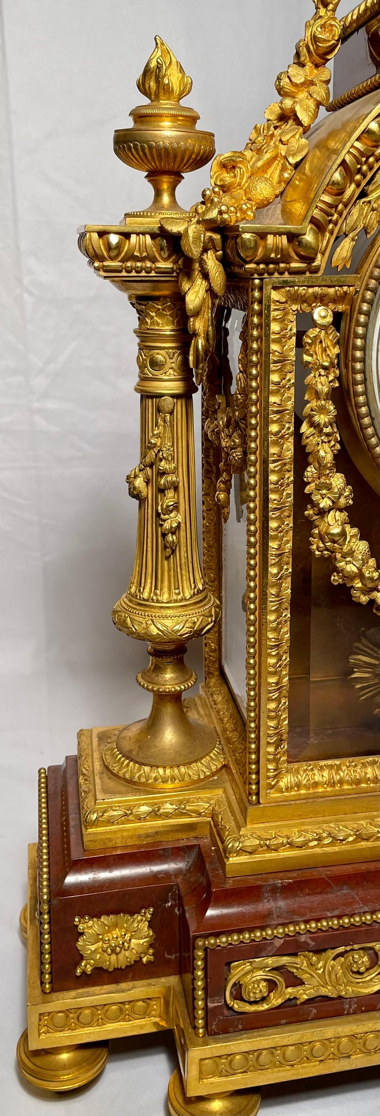 Antique French Bronze D'ore and Vatican Red Marble Clock Garniture Set ...