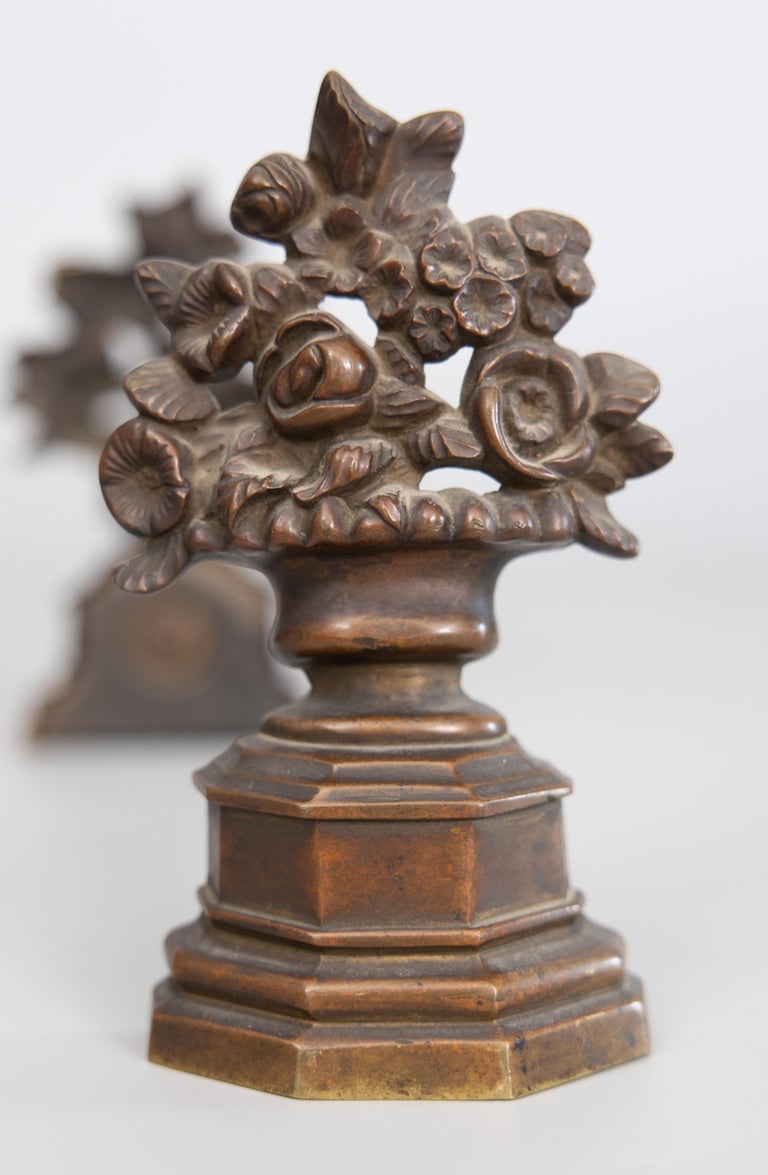 Antique French Bronze Flower Bouquet Bookends For Sale at 1stDibs