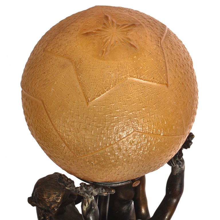 Antique French Bronze and Marble Statue Sculpture Table Lamp The Three ...