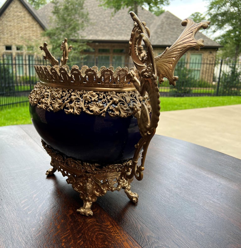 Antique French Bronze Planter Cache Pot Jardiniere Vase Bowl Cobalt ...