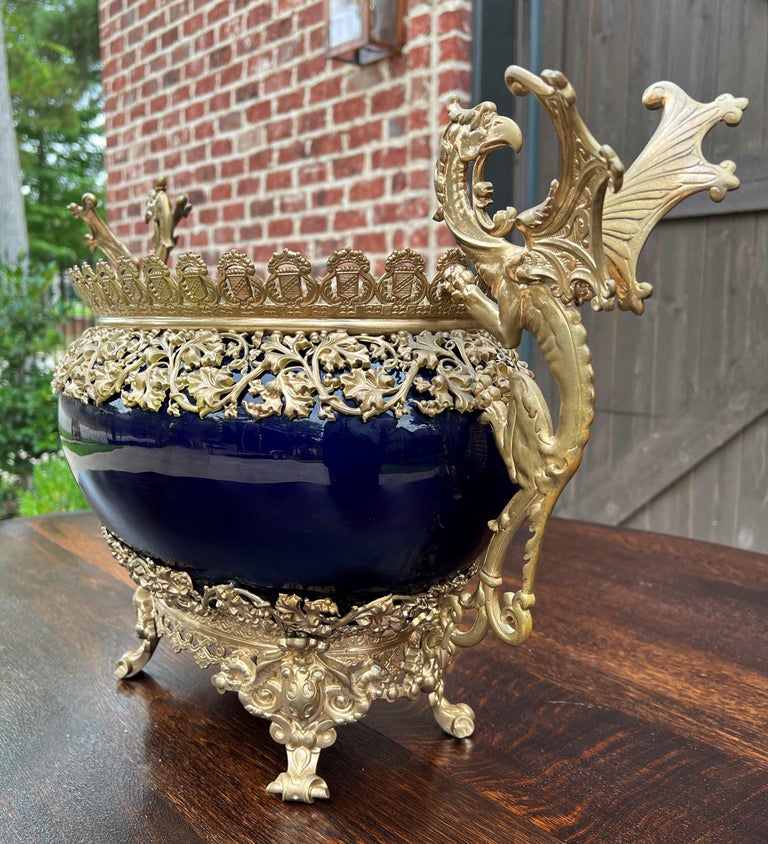 Antique French Bronze Planter Cache Pot Jardiniere Vase Bowl Cobalt ...