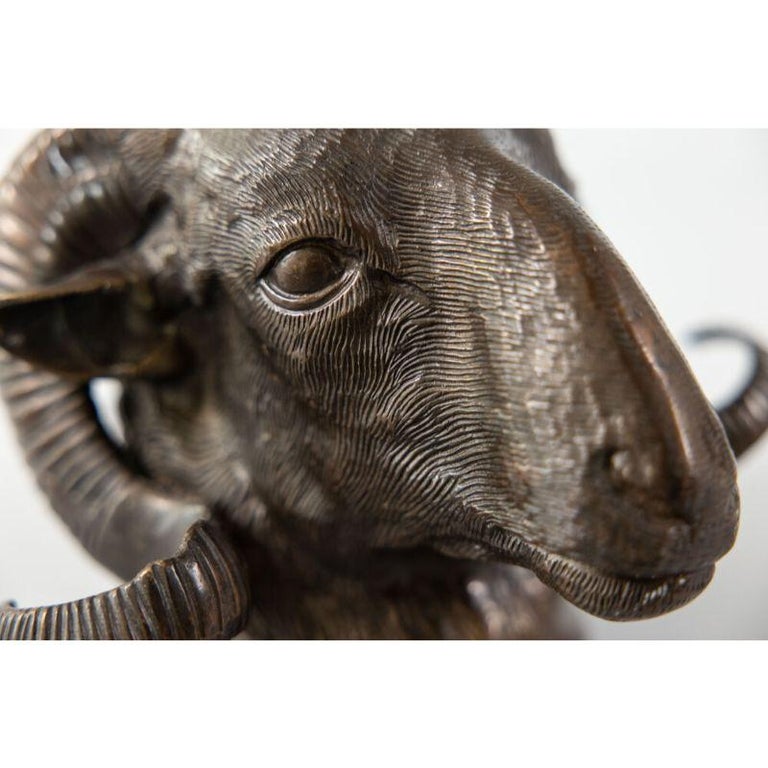 Antique French Bronze Ram's Head Sculpture at 1stDibs