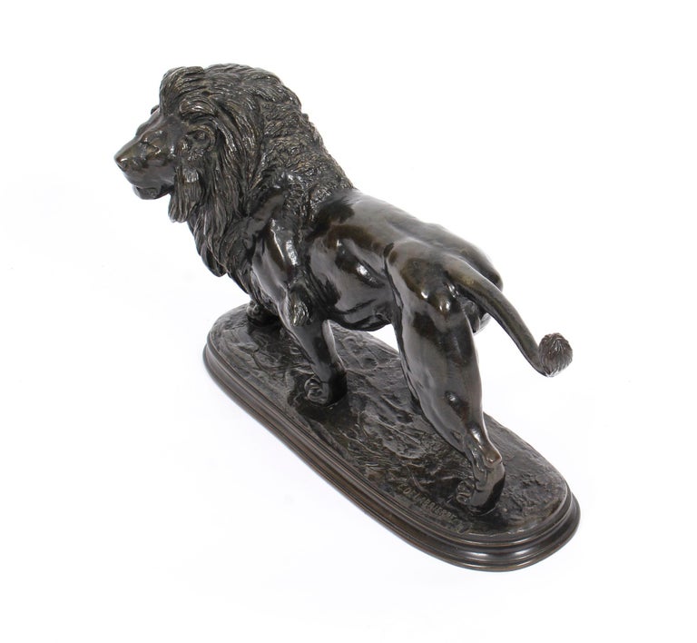 French Bronze Sculpture of a Pacing Lion by Edouard Delabrierre, 19th ...