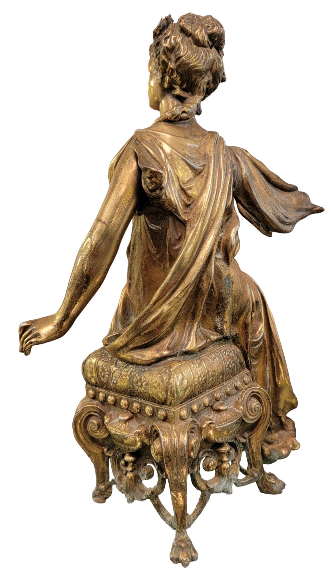 Antique French Bronze Sculpture of a Seated Maiden For Sale at 1stDibs