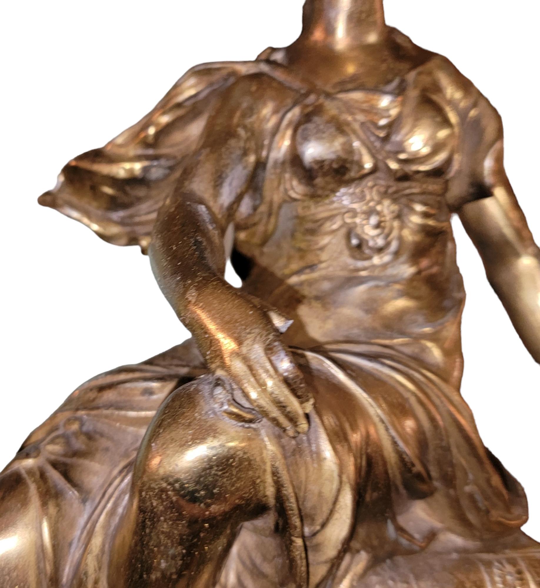 Antique French Bronze Sculpture of a Seated Maiden For Sale at 1stDibs
