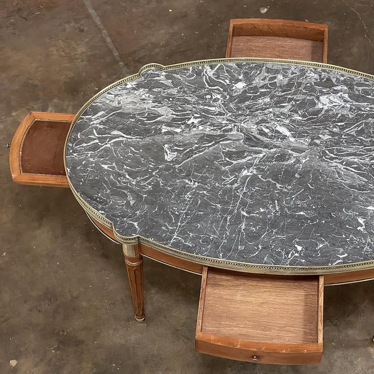 Antique French Buillotte Oval Marble Top Coffee Table For Sale at 1stDibs