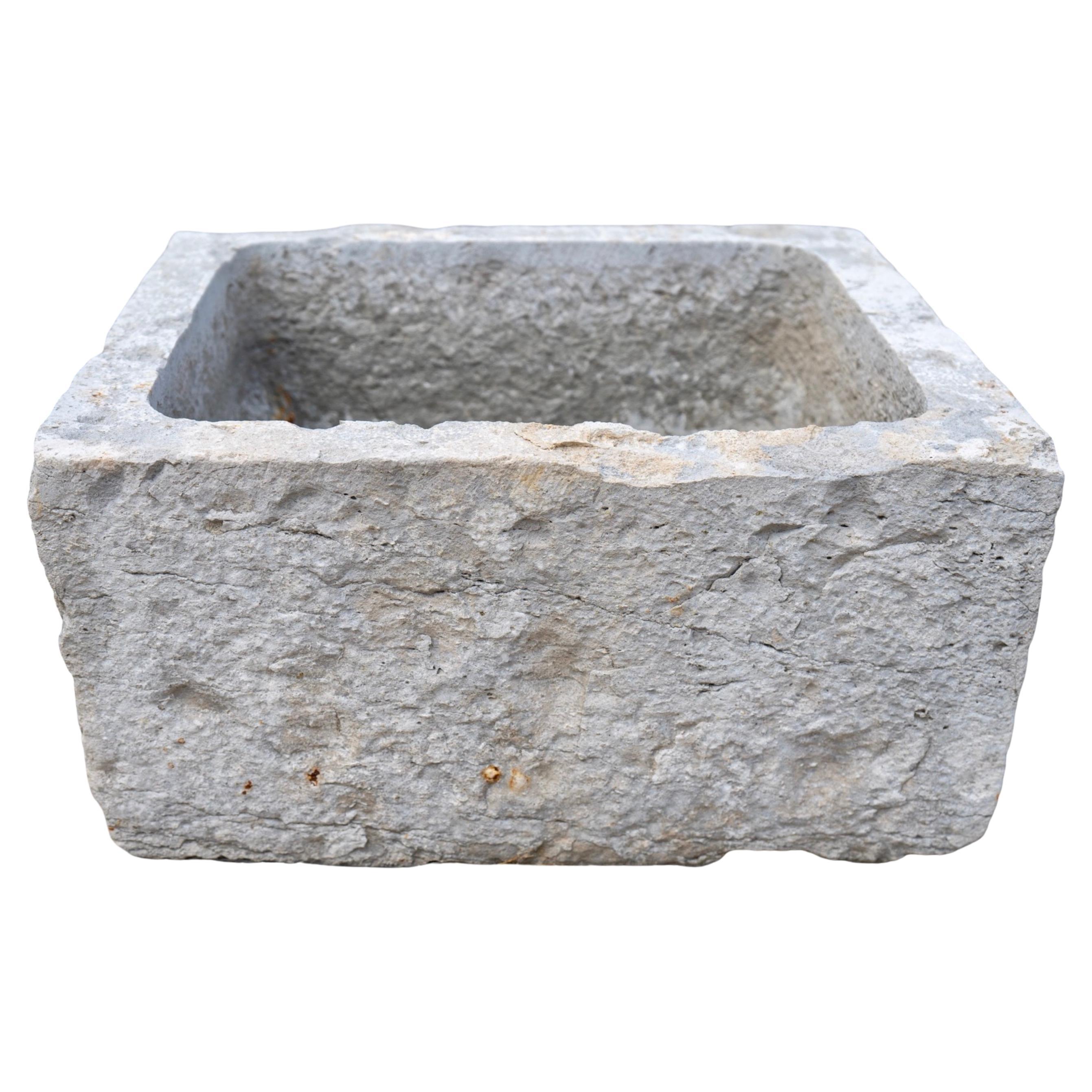 Antique French Burgundy Limestone Square Sink For Sale at 1stDibs