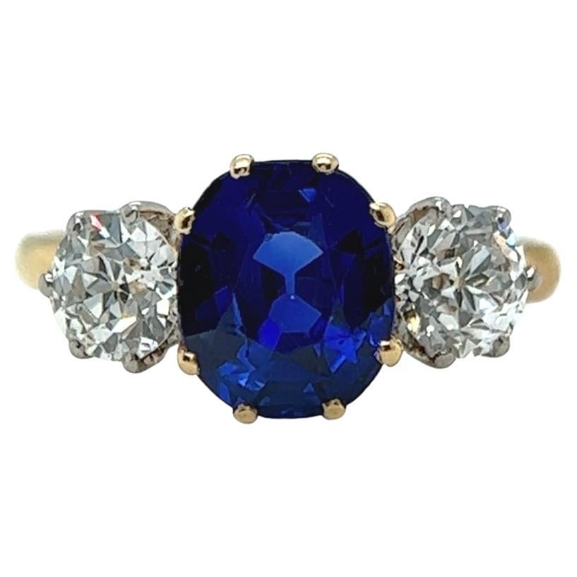 3.09 Carat Burma Sapphire and Diamond 3-Stone Ring, Gubelin Cert, No ...