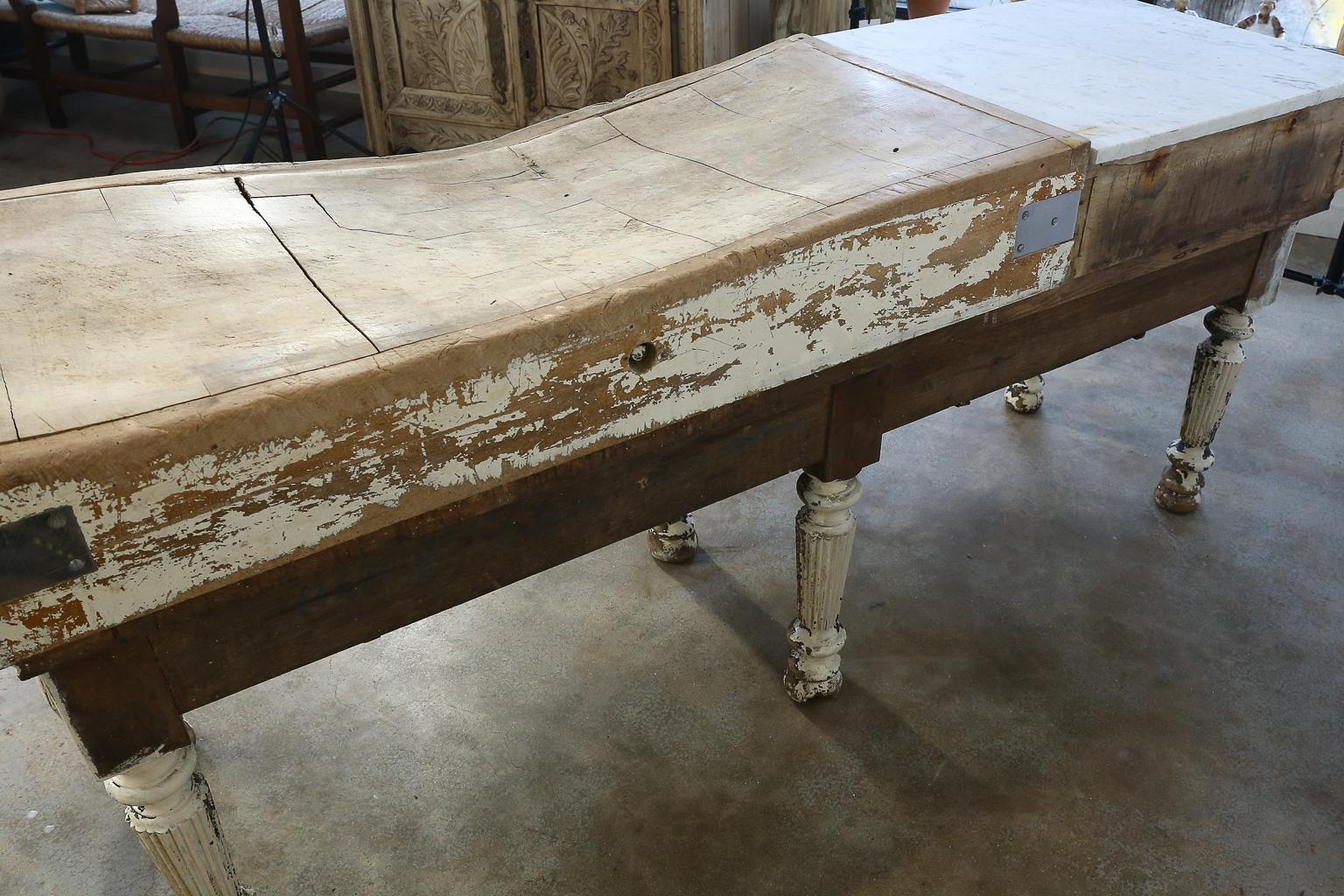 Antique French Butcher Table with Marble at 1stDibs