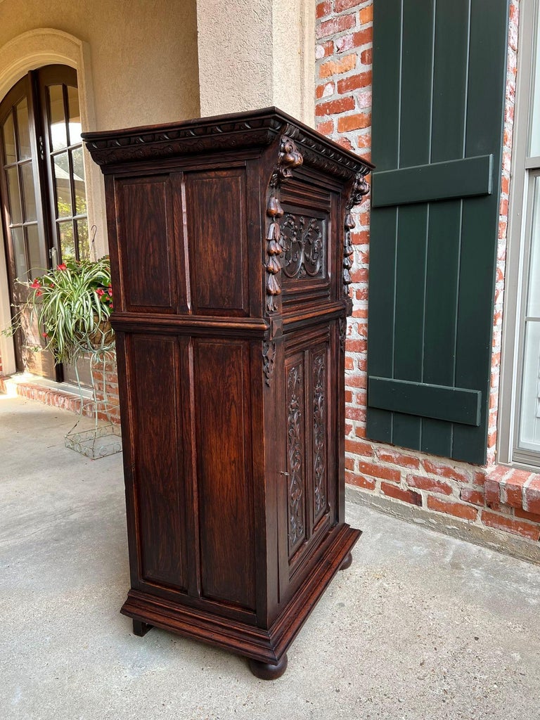 Antique French Cabinet Renaissance Carved Oak Bookcase Wine Cellarette ...