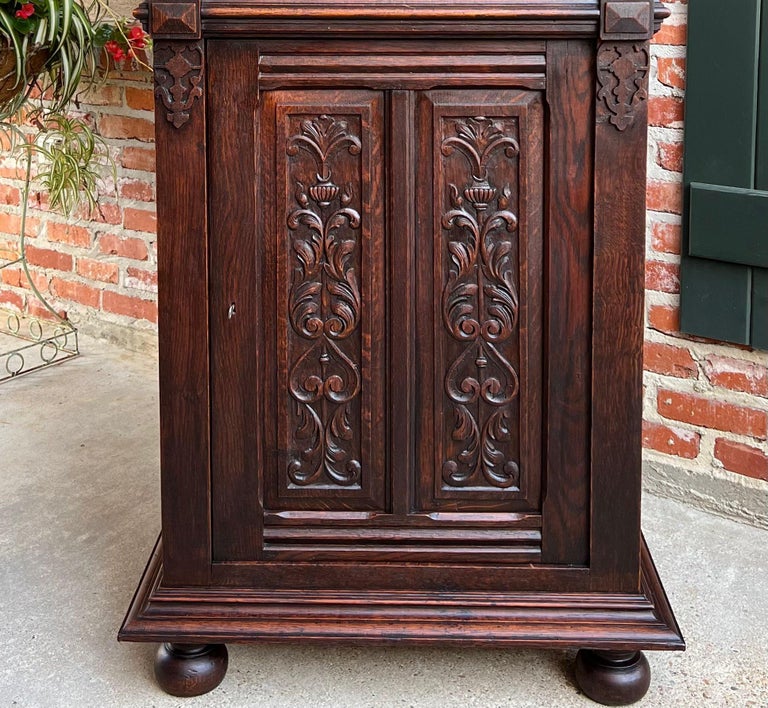 Antique French Cabinet Renaissance Carved Oak Bookcase Wine Cellarette ...