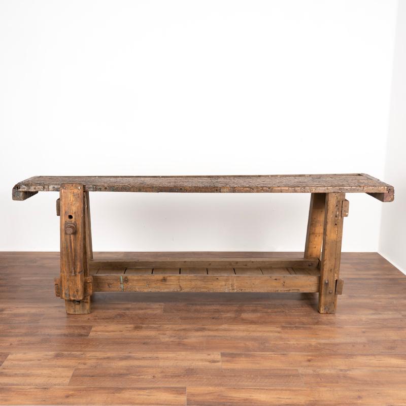 Antique French Carpenter's Workbench Work Table Console with Shelf at ...