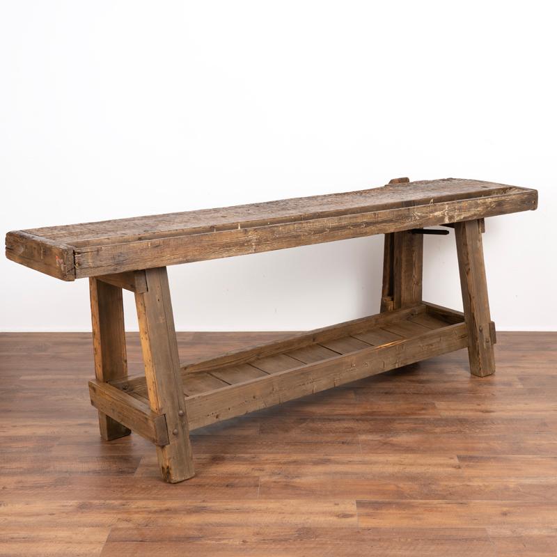 Antique French Carpenter's Workbench Work Table Console with Shelf at ...