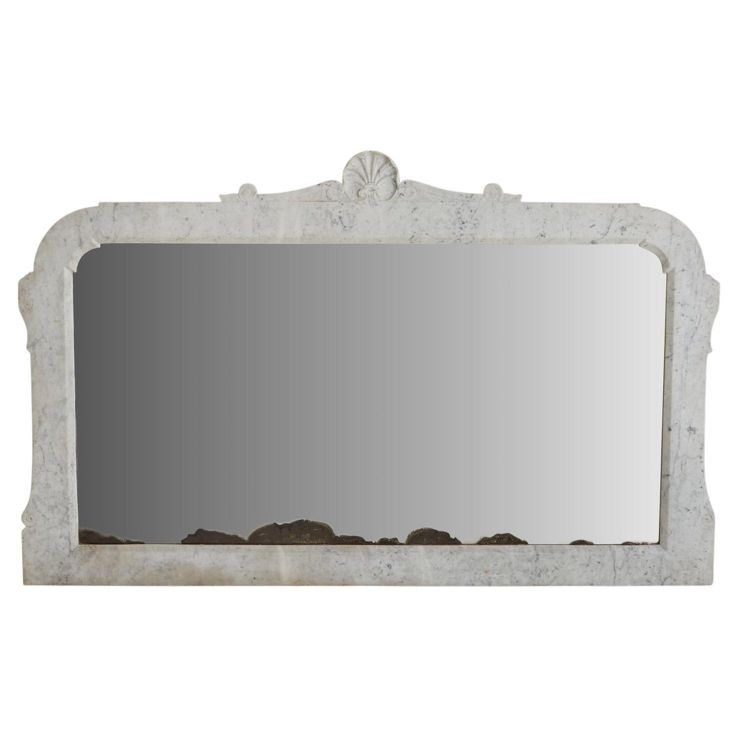 Snowmotion Carved Carrara Marble Rounded Mirror For Sale at 1stDibs