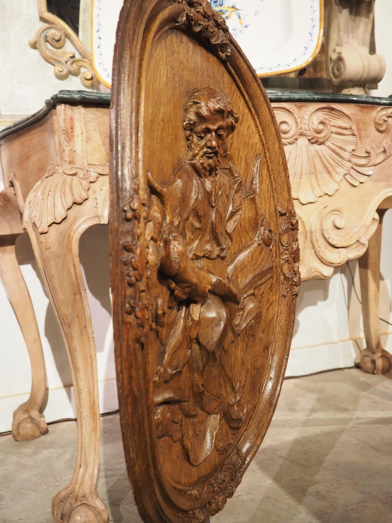 Antique French Carved and Incurved Oak Bas Relief Plaque of St Luke ...