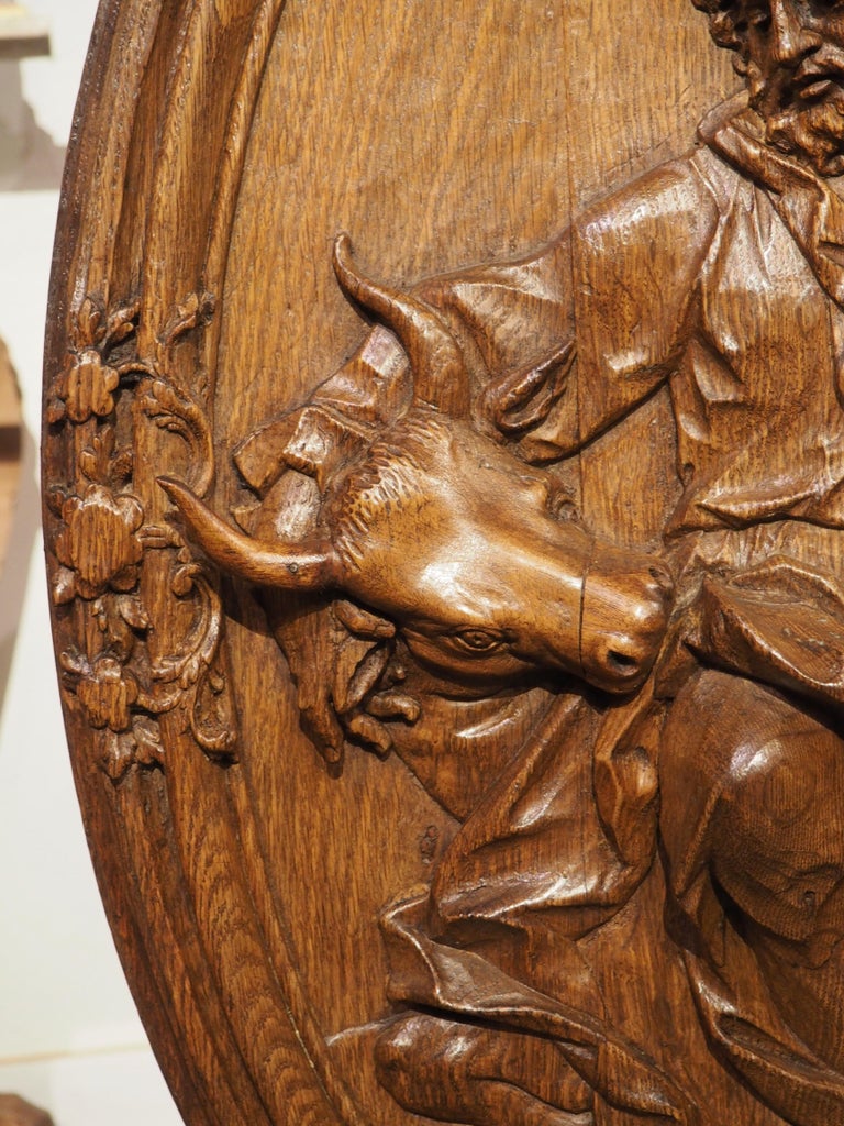Antique French Carved and Incurved Oak Bas Relief Plaque of St Luke ...