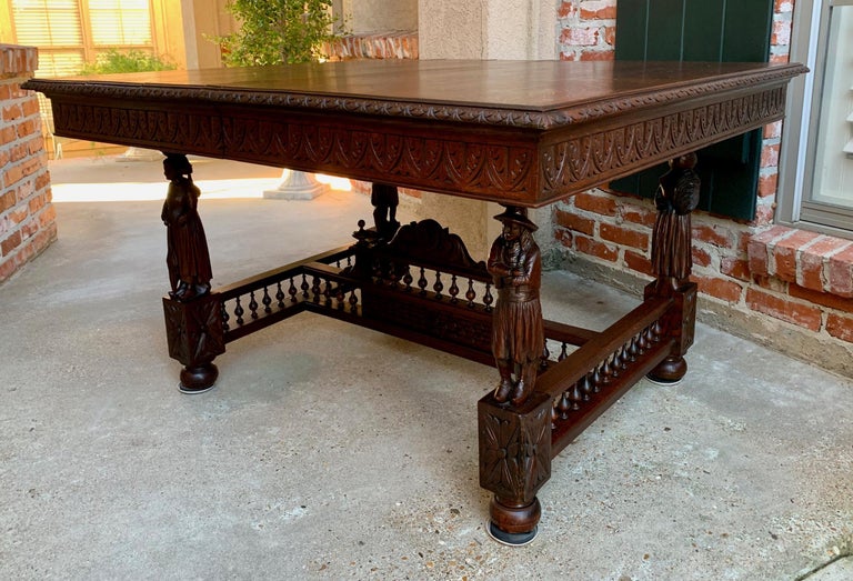 Antique French Carved Dining Table Breton Brittany Draw Leaf Square ...