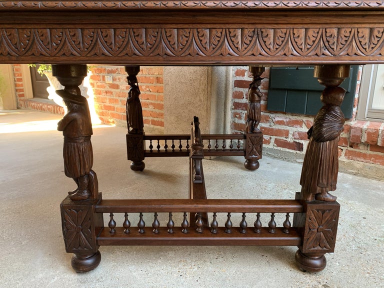 Antique French Carved Dining Table Breton Brittany Draw Leaf Square ...