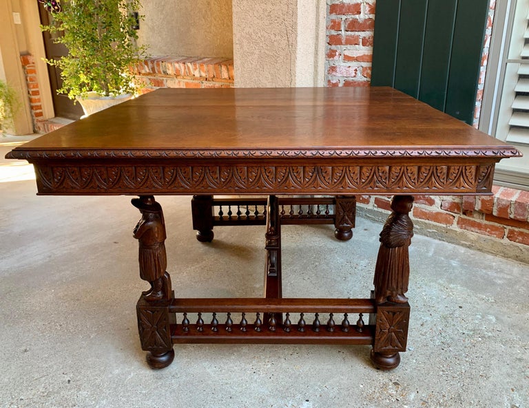 Antique French Carved Dining Table Breton Brittany Draw Leaf Square ...