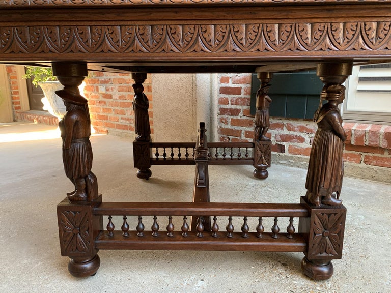 Antique French Carved Dining Table Breton Brittany Draw Leaf Square ...