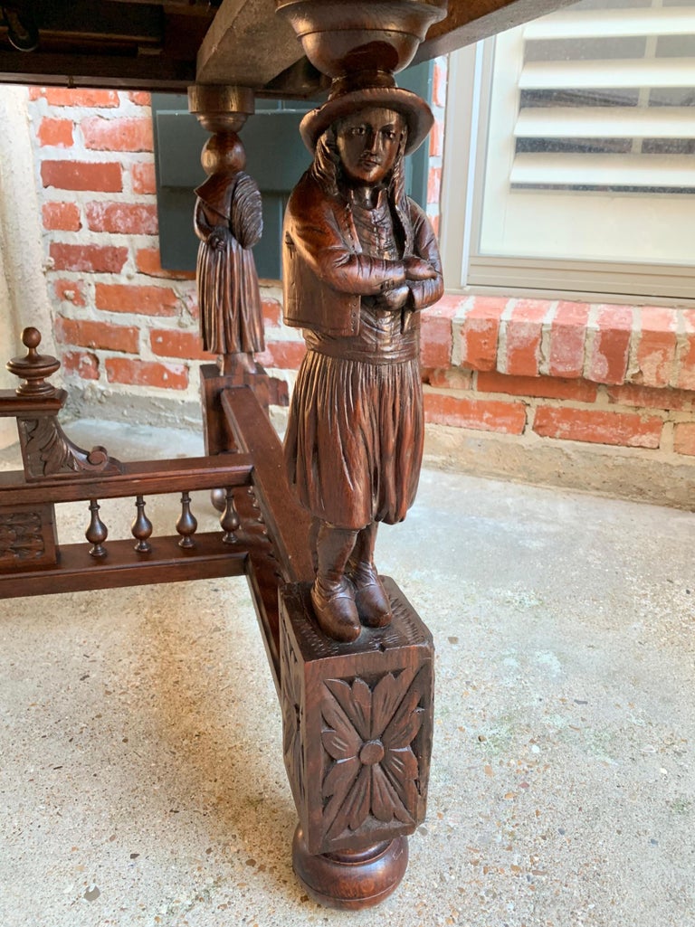 Antique French Carved Dining Table Breton Brittany Draw Leaf Square ...