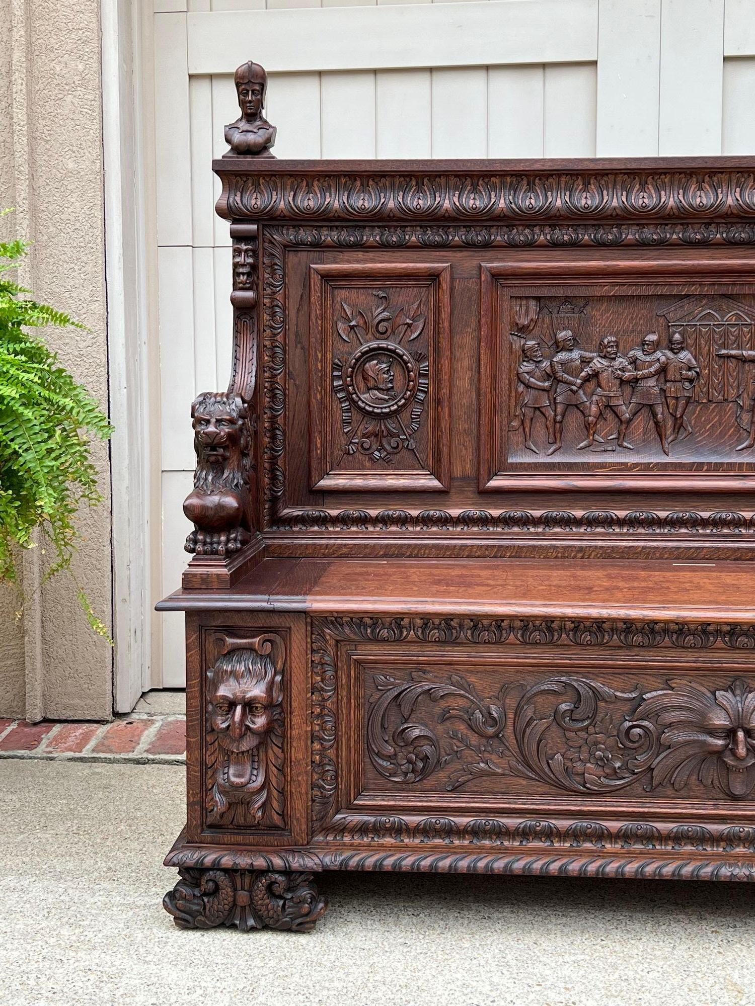 Antique French Carved Hall Bench Settle Renaissance Knights Brittany ...