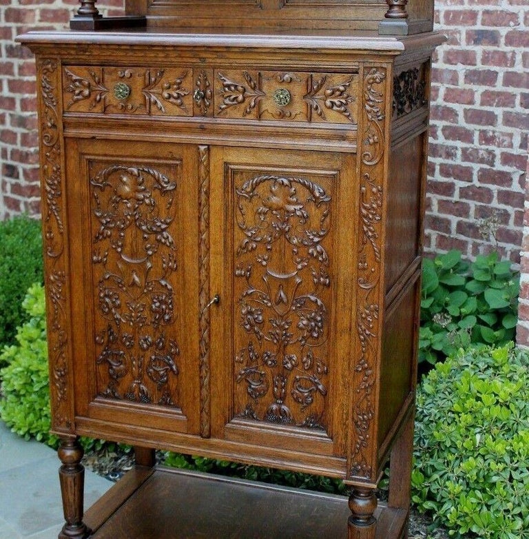 Antique French Carved Oak Cabinet Gothic Vestry Wine Bar Server ...
