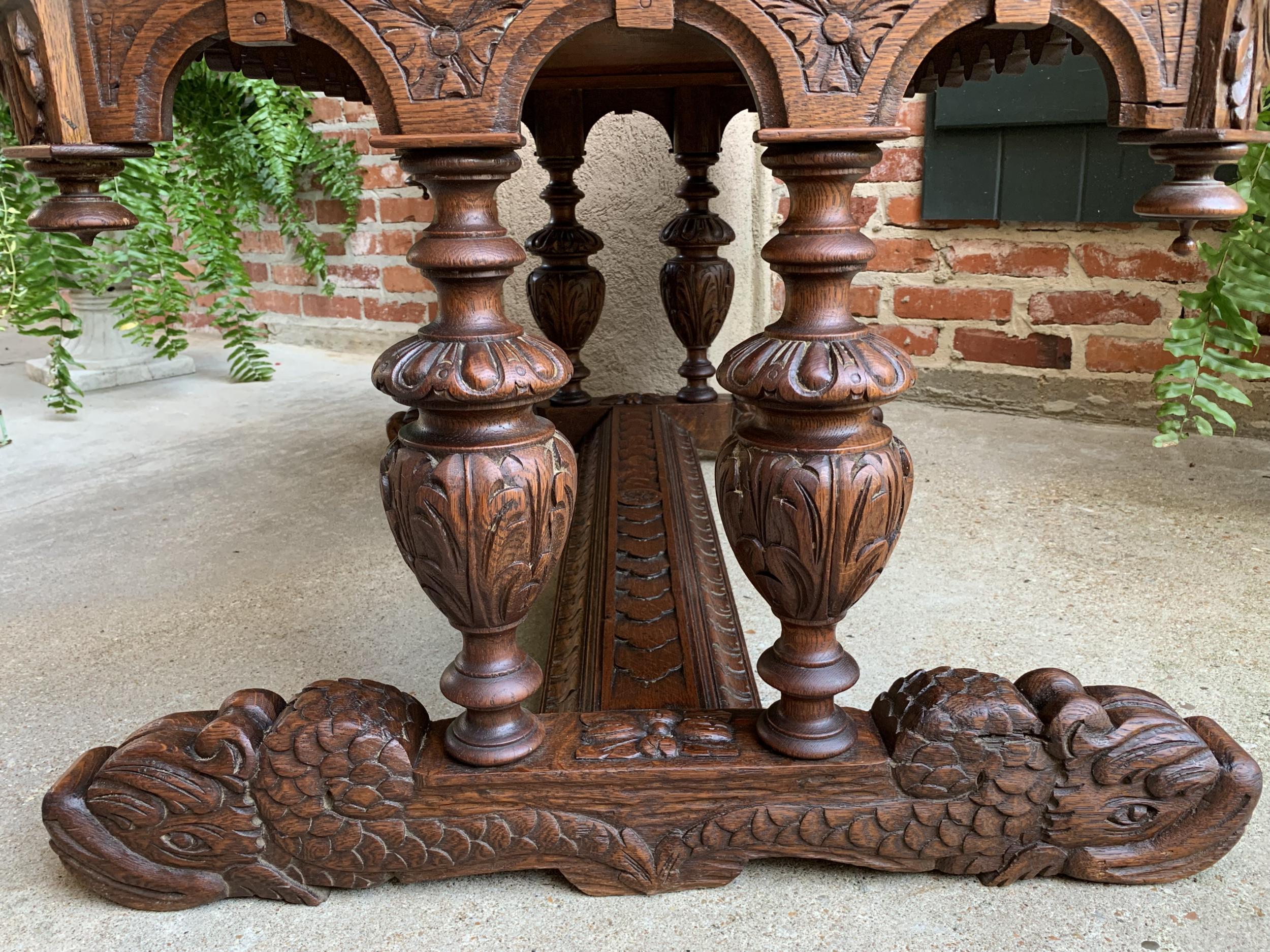 Antique French Carved Oak Dolphin Sofa Table Desk Renaissance Gothic ...