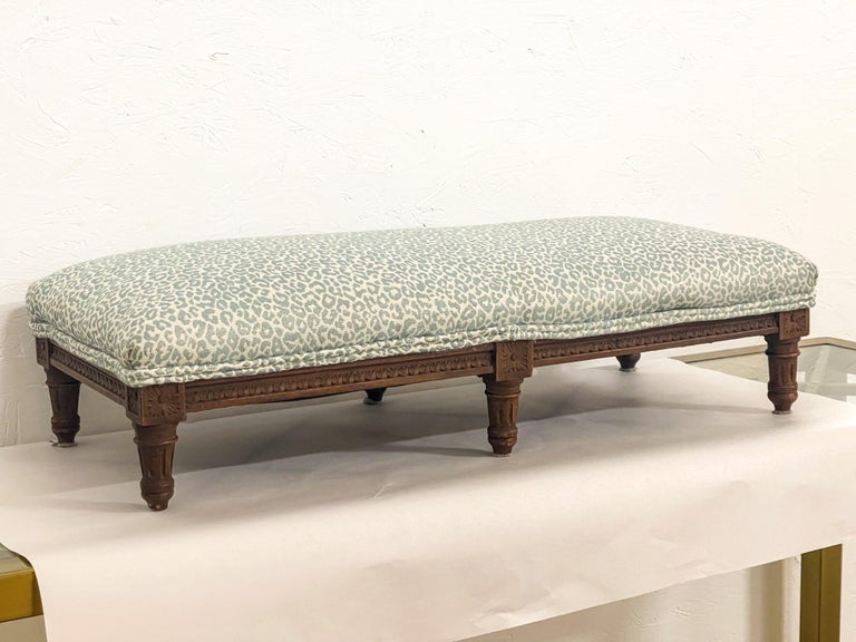 Antique French Carved Oak Ottoman In Celadon Leopard Upholstery For ...