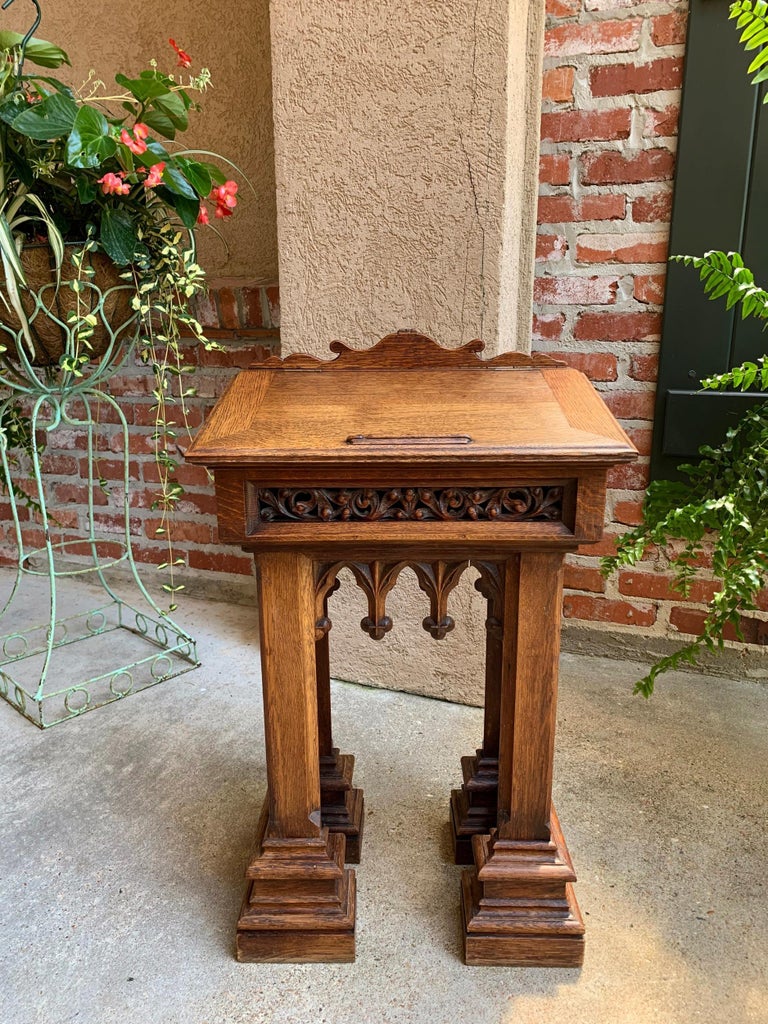Antique French Carved Oak Podium Table Top Lectern Gothic Liturgical ...