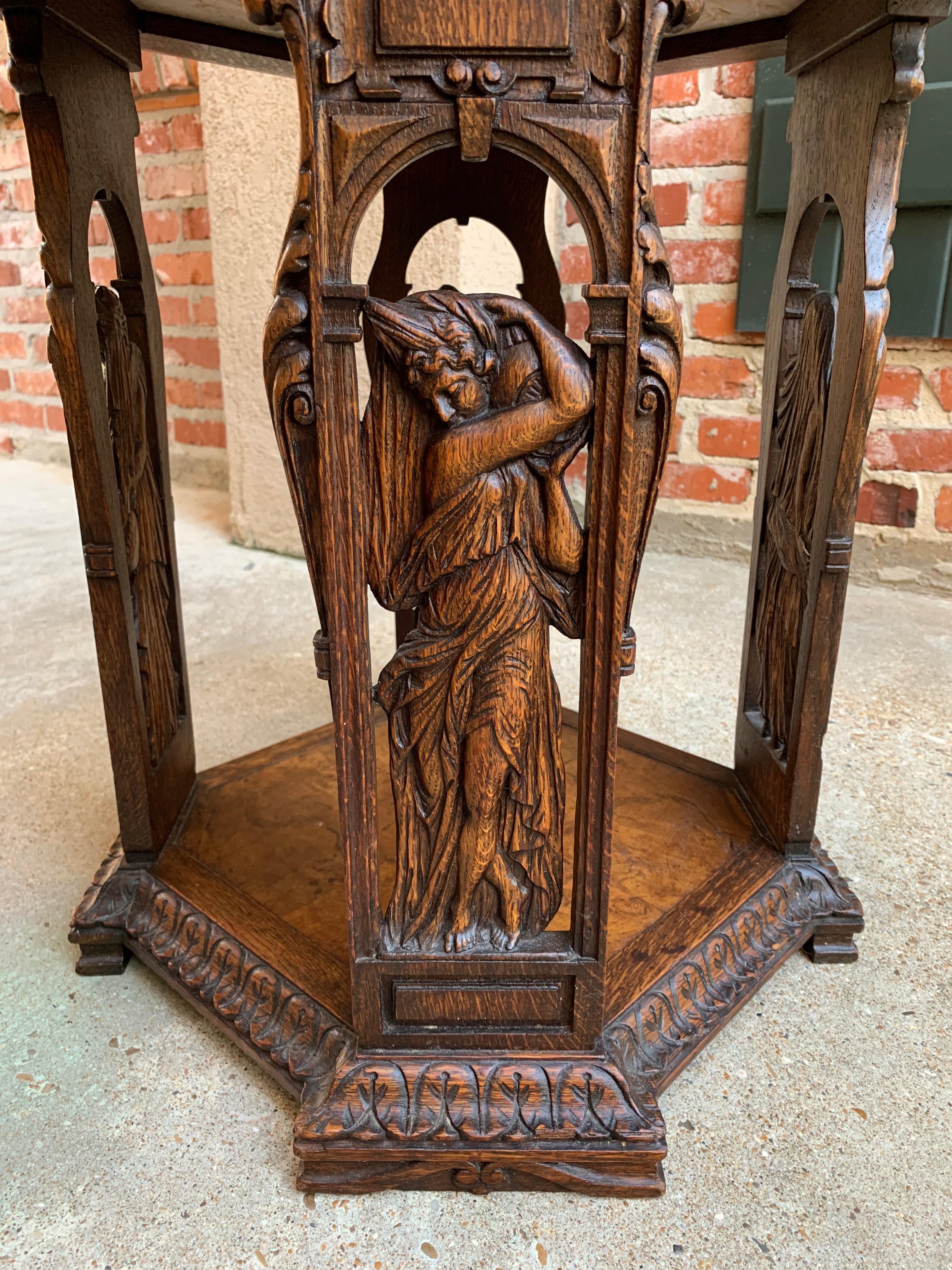 Antique French Carved Oak Side Table Greek Goddess Marble Renaissance ...