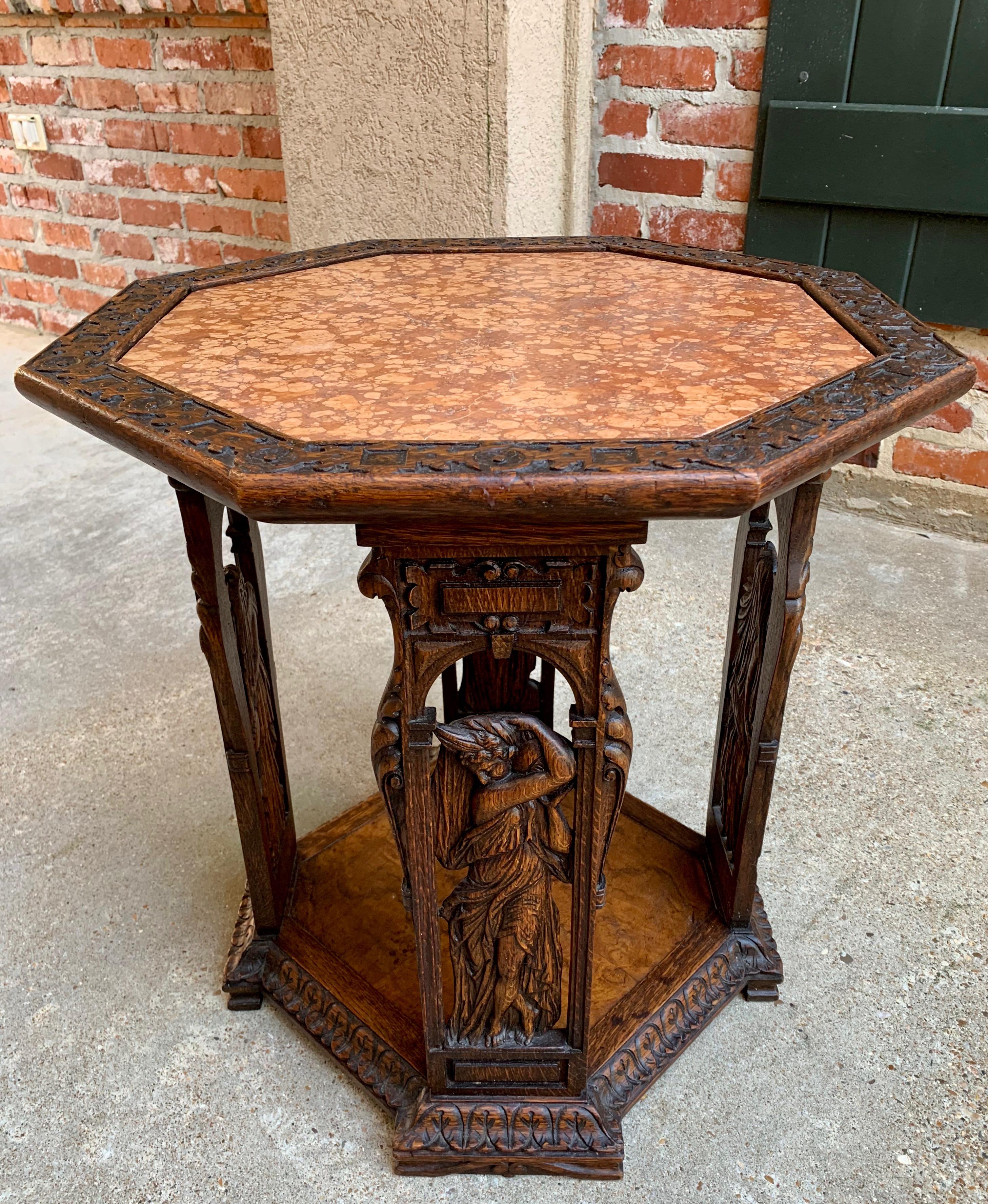 Antique French Carved Oak Side Table Greek Goddess Marble Renaissance ...