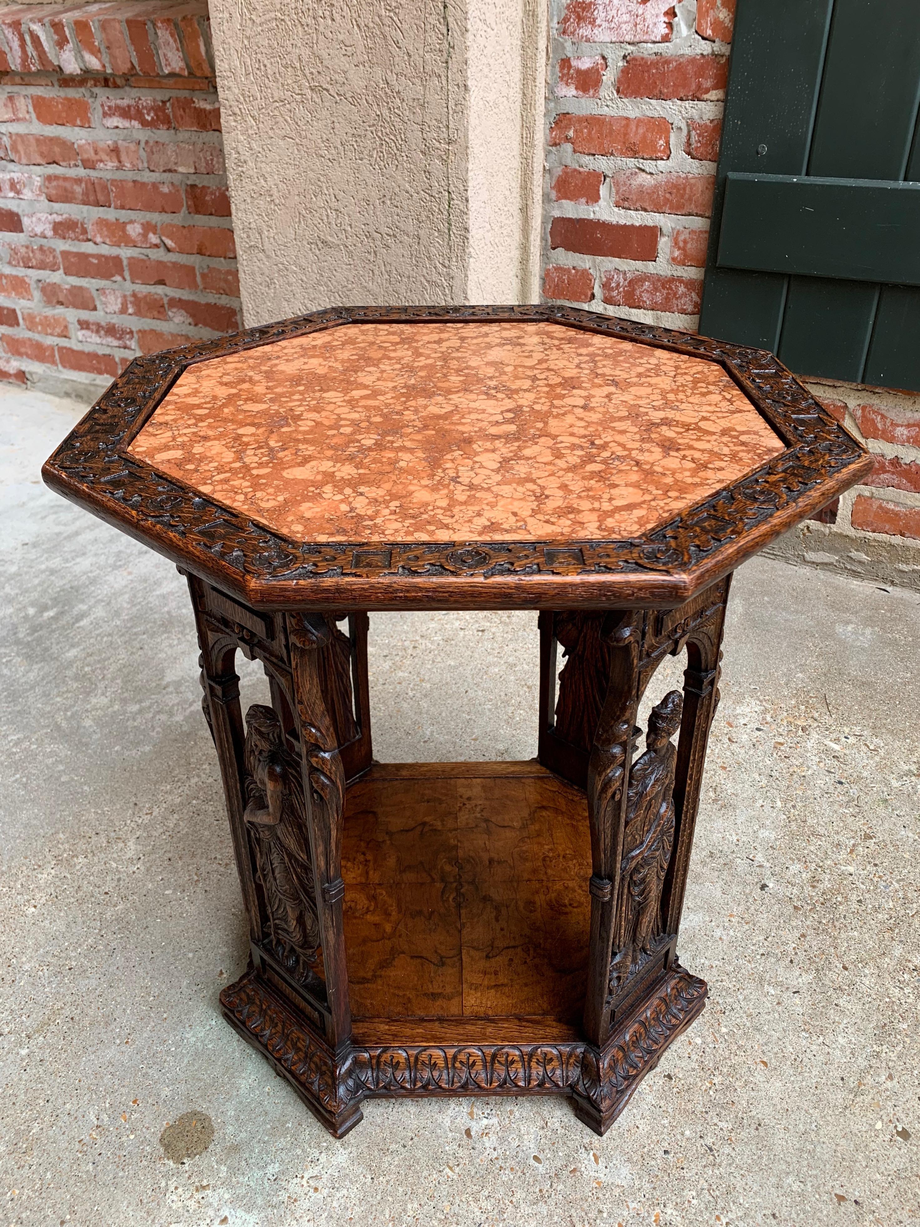 Antique French Carved Oak Side Table Greek Goddess Marble Renaissance ...