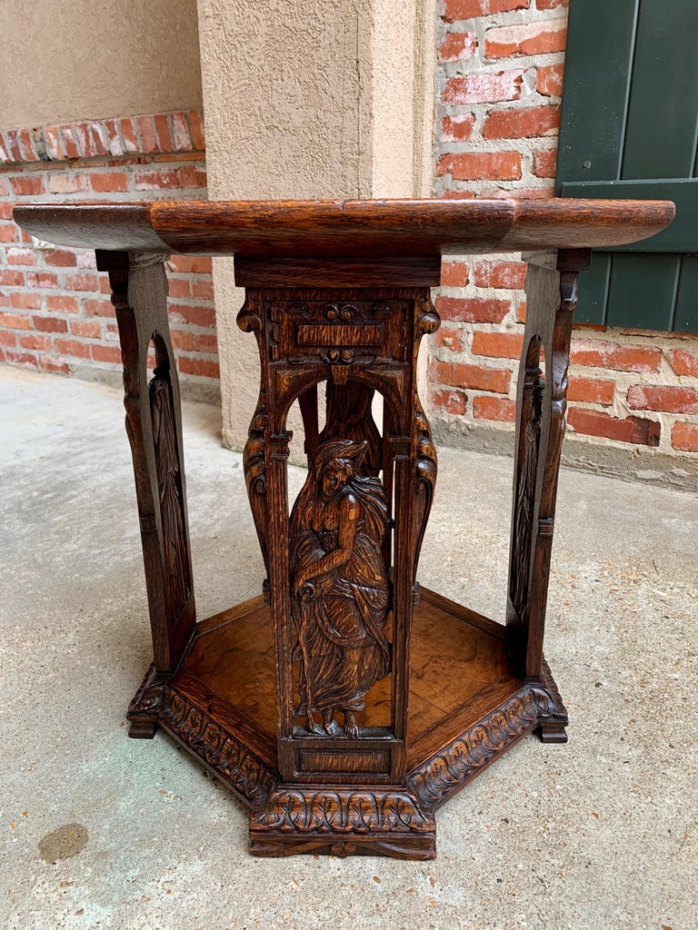 Antique French Carved Oak Side Table Greek Goddess Marble Renaissance ...