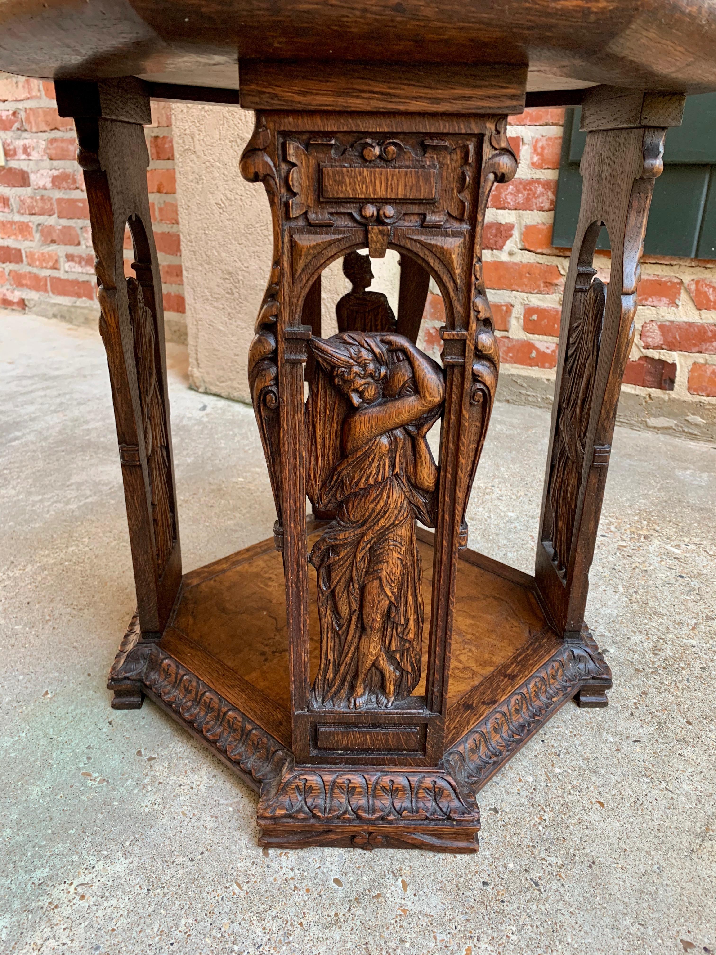 Antique French Carved Oak Side Table Greek Goddess Marble Renaissance ...