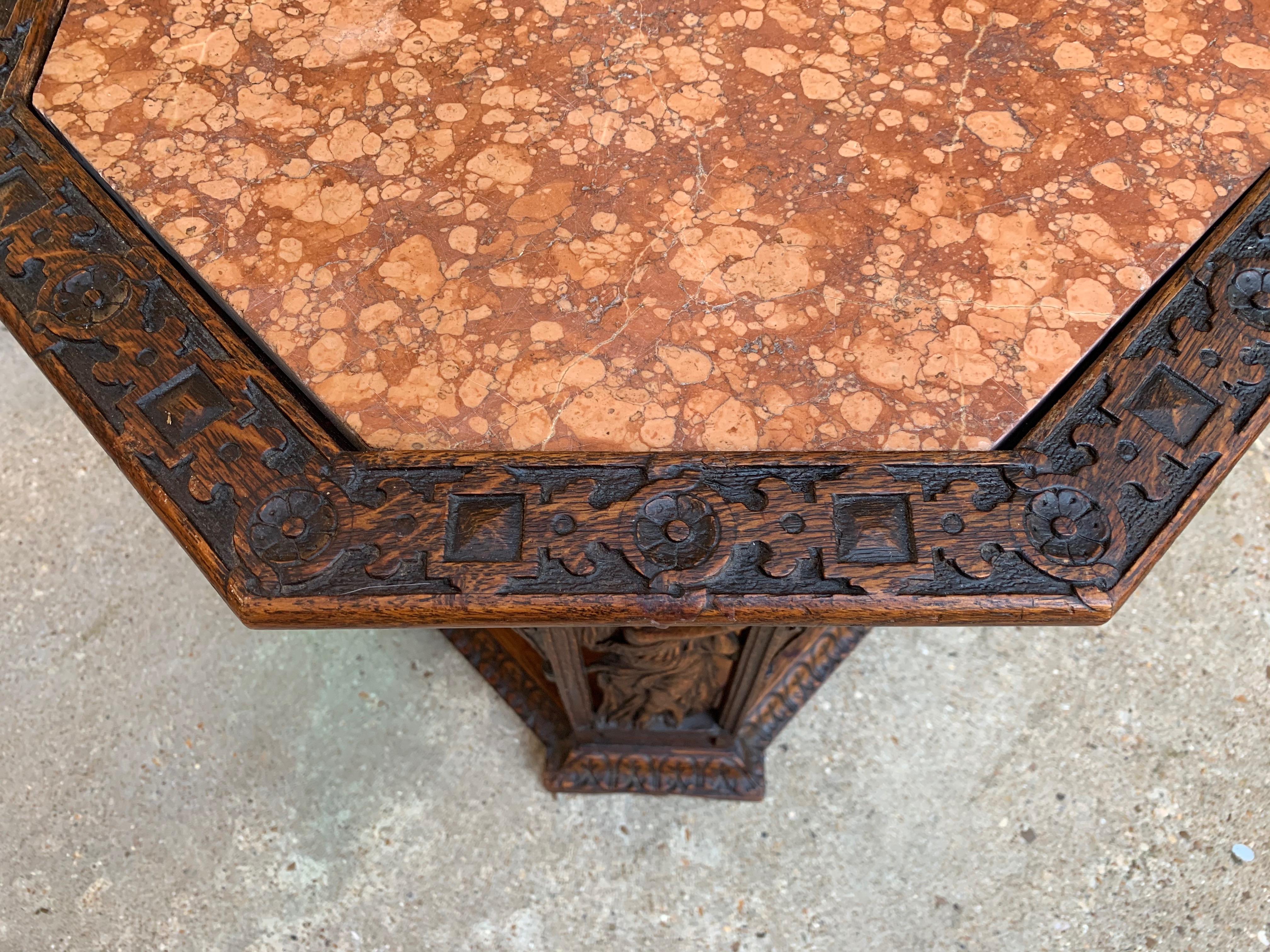 Antique French Carved Oak Side Table Greek Goddess Marble Renaissance ...