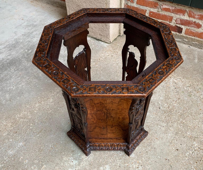 Antique French Carved Oak Side Table Greek Goddess Marble Renaissance ...