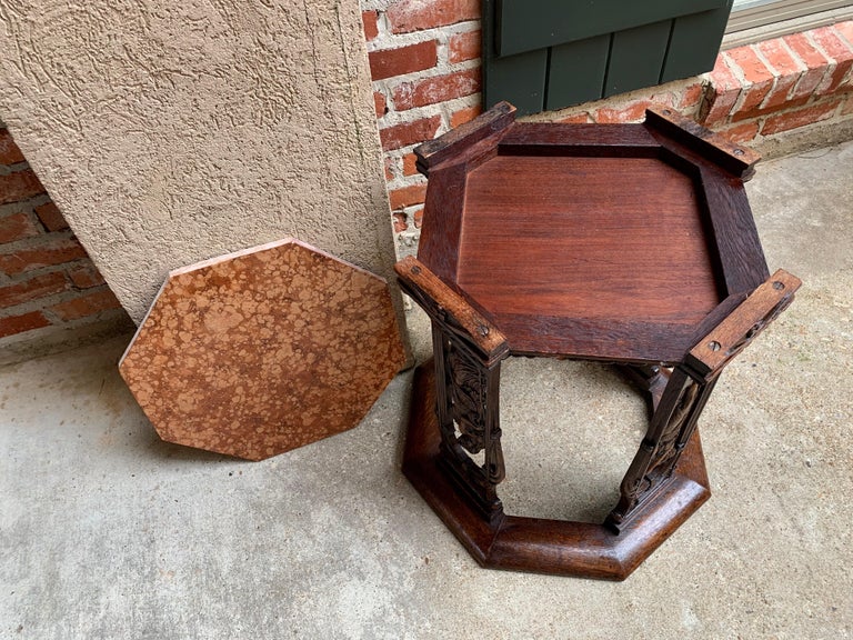 Antique French Carved Oak Side Table Greek Goddess Marble Renaissance ...