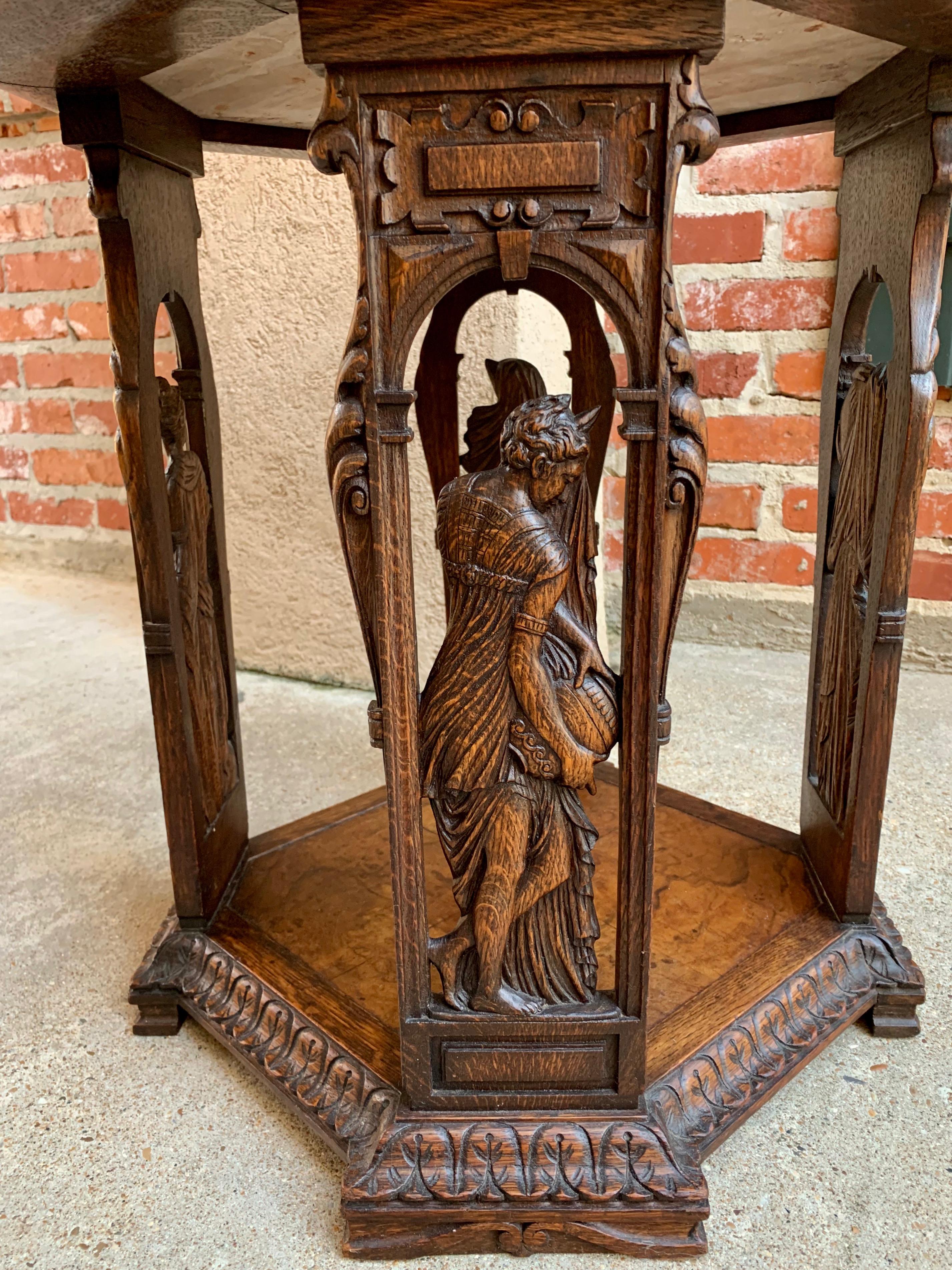 Antique French Carved Oak Side Table Greek Goddess Marble Renaissance ...