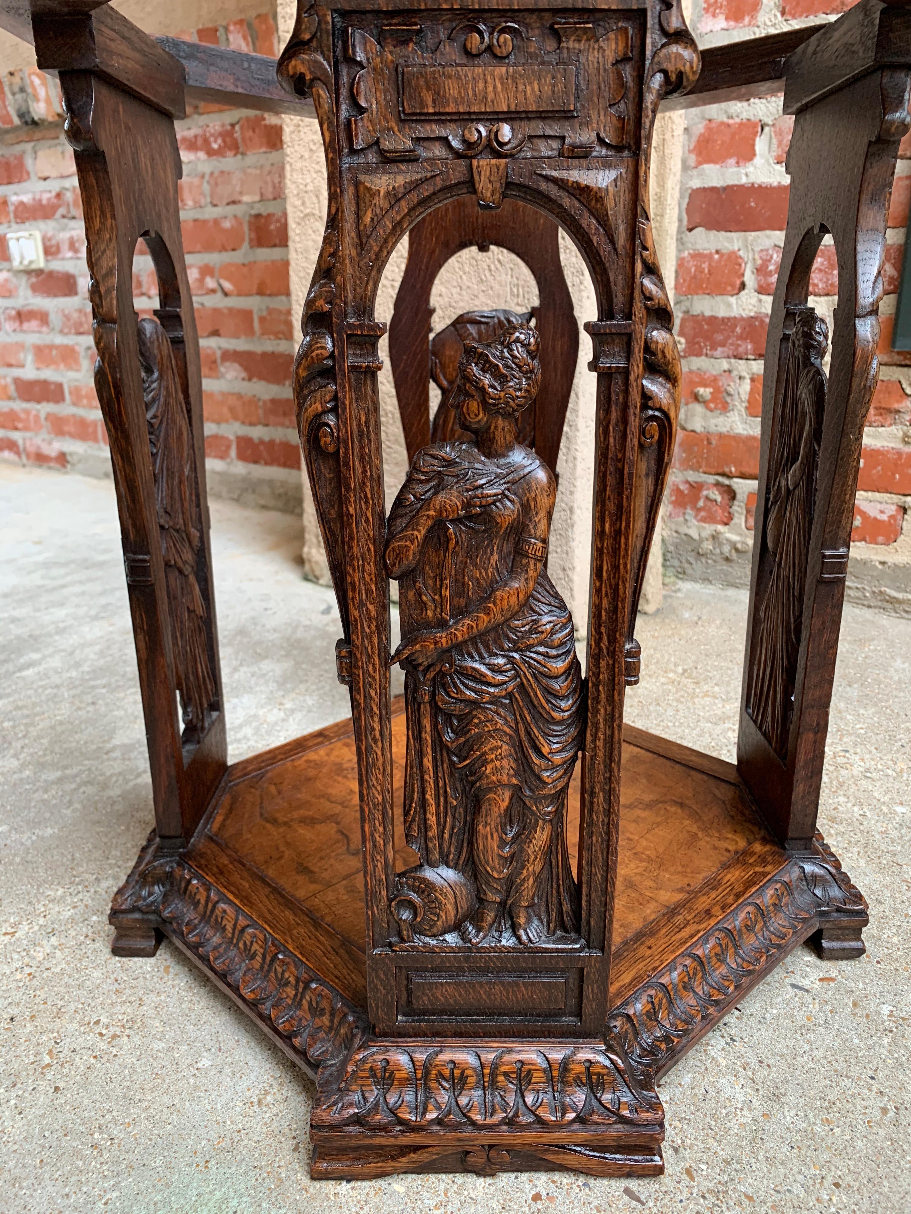 Antique French Carved Oak Side Table Greek Goddess Marble Renaissance ...