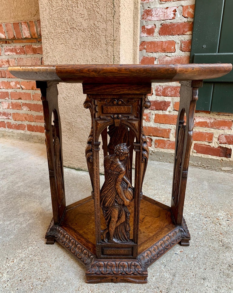 Antique French Carved Oak Side Table Greek Goddess Marble Renaissance ...