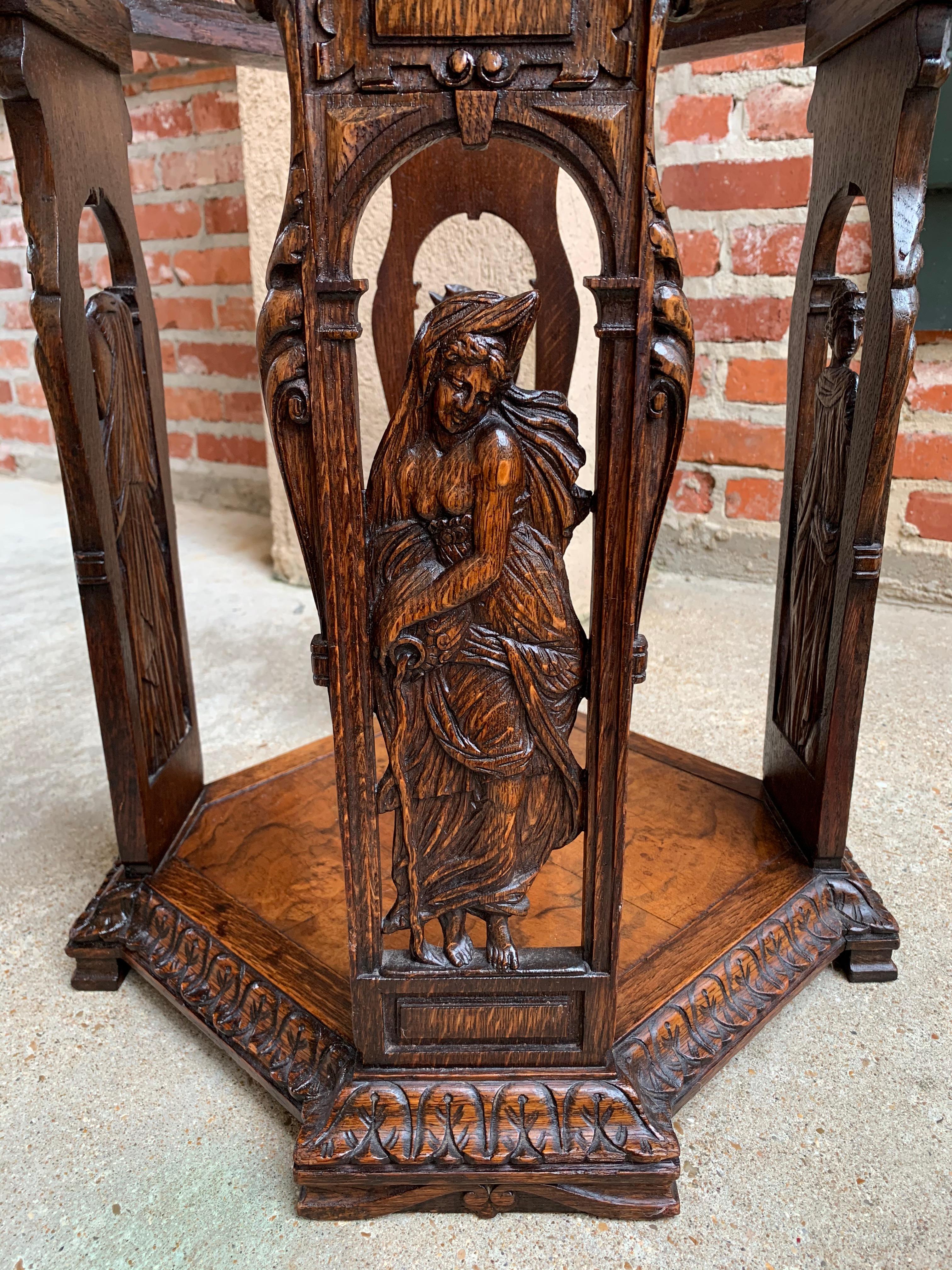 Antique French Carved Oak Side Table Greek Goddess Marble Renaissance ...